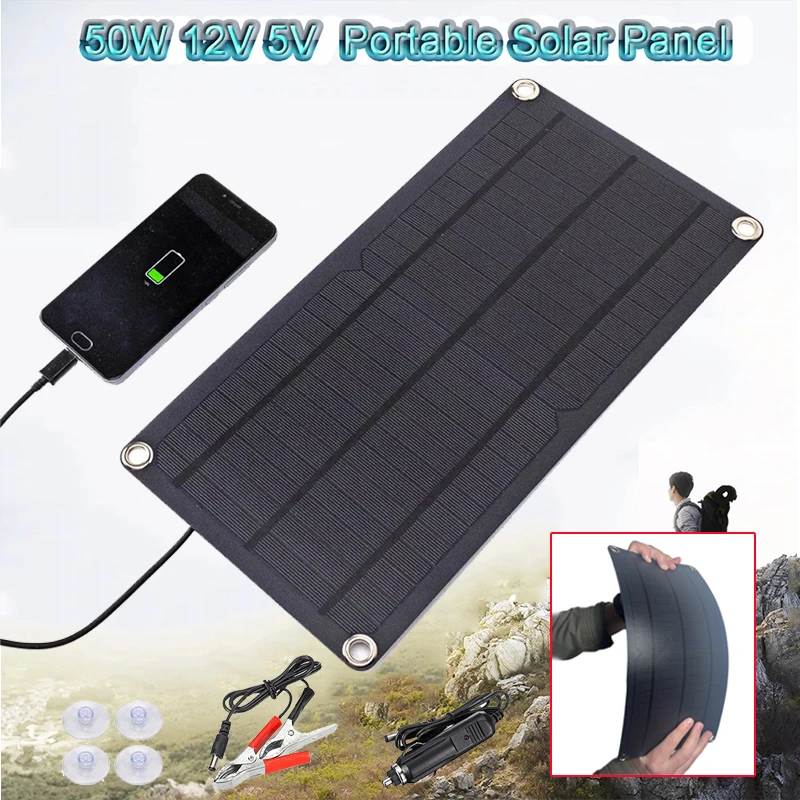 Panneau solaire 50W avec sortie USB 12V5V DCs étanches Kits de plaques ...