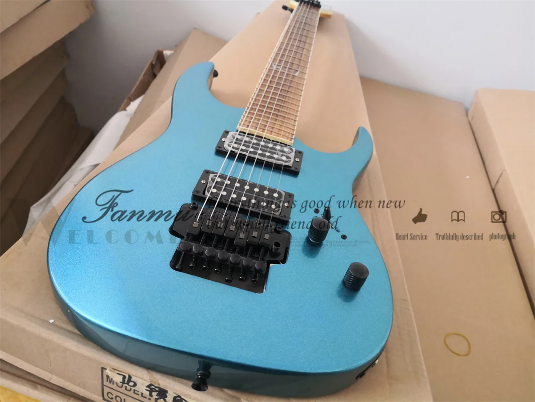 7-String-Metal-Blue-Electric-Guitar-K7-Body-Maple-Neck-Tremolo-Bridge ...