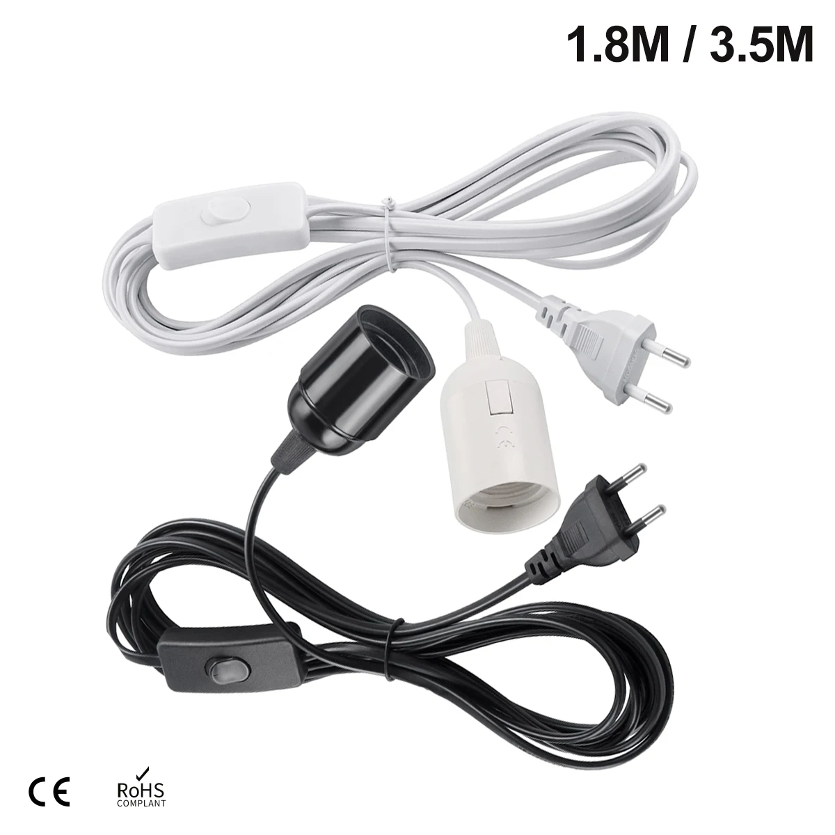 EU-Plug-3-5m-6m-Power-Cord-Cables-E27-Lamp-Base-Holder-With-Switch-Wire ...