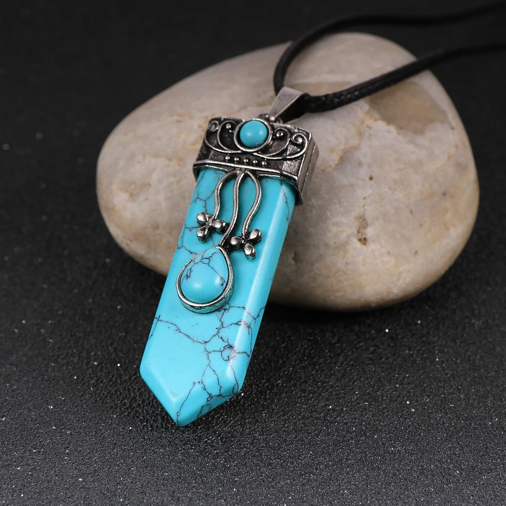 Irregular-Polygon-Turquoise-Semi-precious-Stone-Pendant-Necklace-for ...