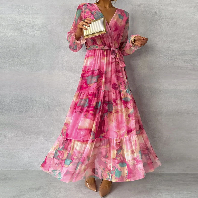Spring-Long-sleeved-Floral-Print-Boho-Dress-Women-Elegant-V-Neck ...