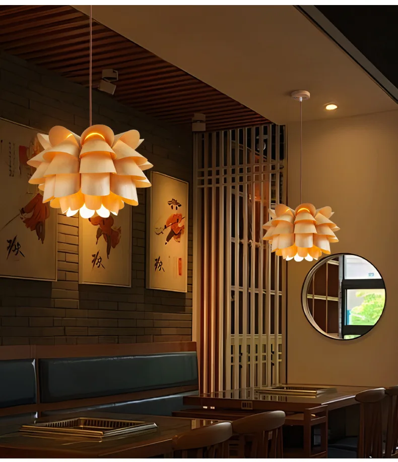 Подвесной светильник с лепестками, креативная светодиодная деревянная ...