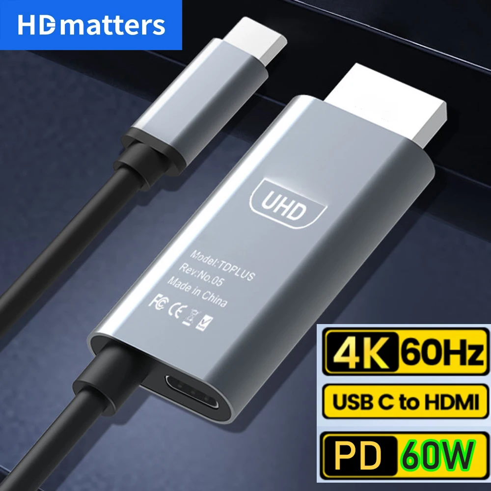 USB C para Cabo HDMI 4K Tipo C Adaptador de cabo HDMI 4K 30Hz 60Hz com ...