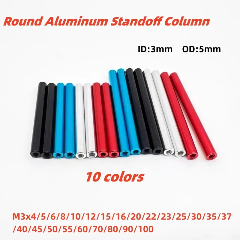 10pcs-M3-Round-Aluminum-Standoff-Column-Rods-Aluminum-Spacer-Spacing ...