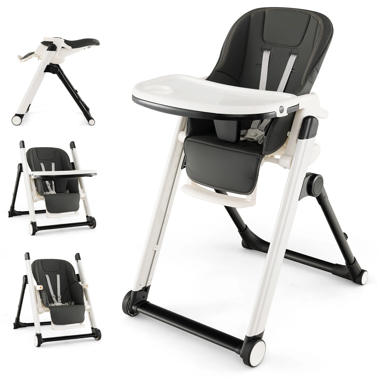 GOFLAME Foldable Baby High Chair Feeding Chair With Recline Backrest ...
