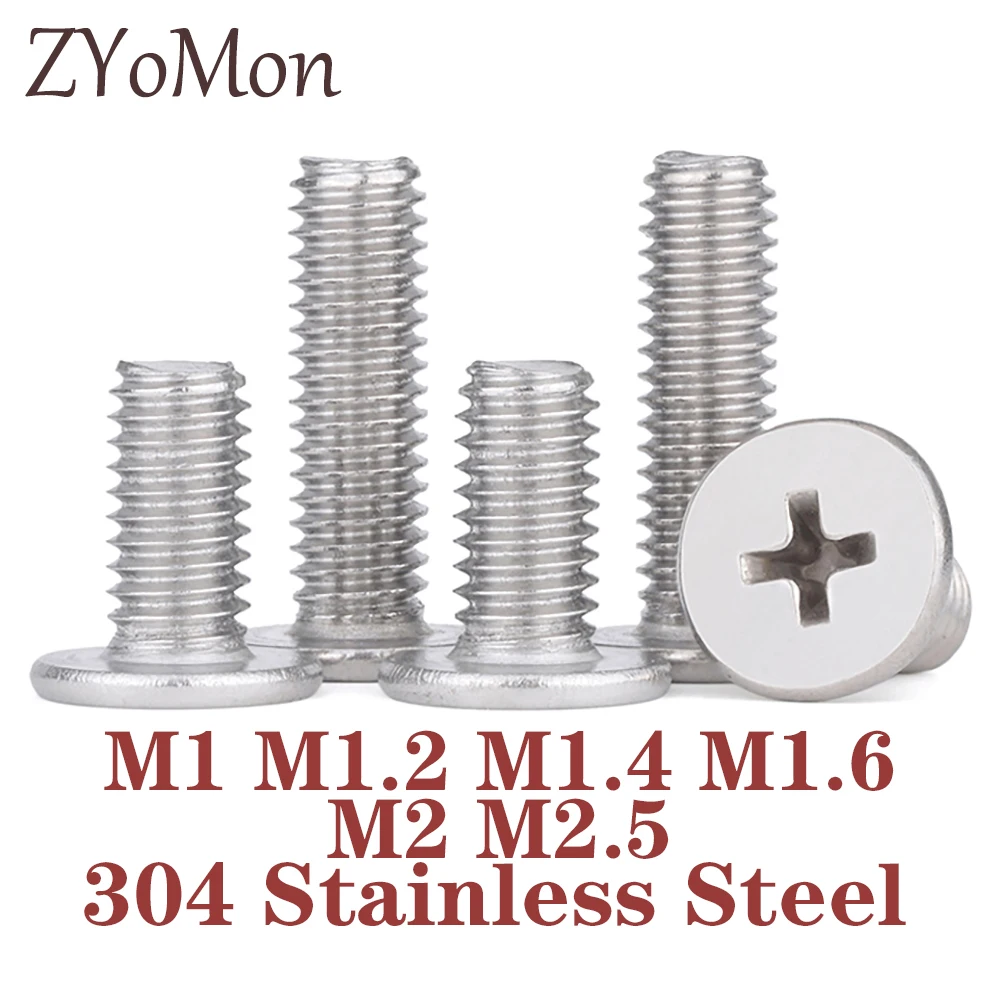 100-200pcs M1 M1.2 M1.4 M1.6 M2 M2.5 304 Stainless Steel Micro Mini CM Cross Phillips Ultra Thin ...