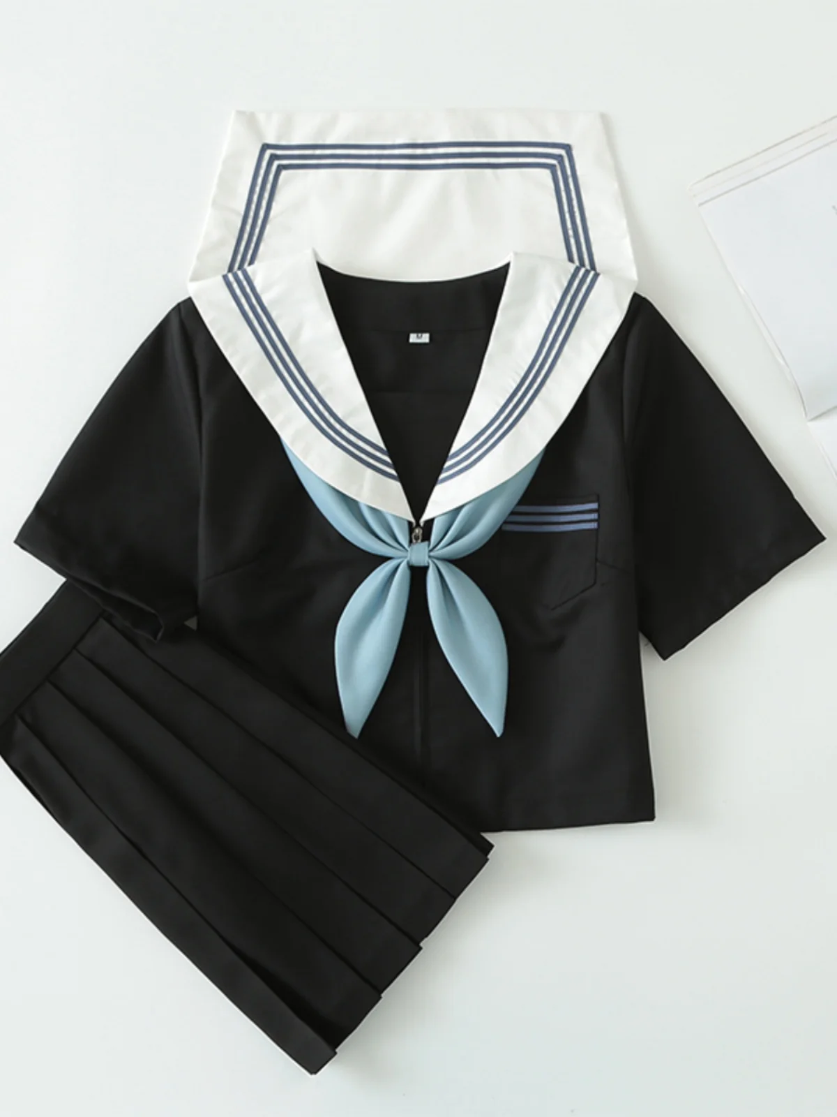 Original Han Qing Water Blue School Uniform Skirt Basic Sle White ...
