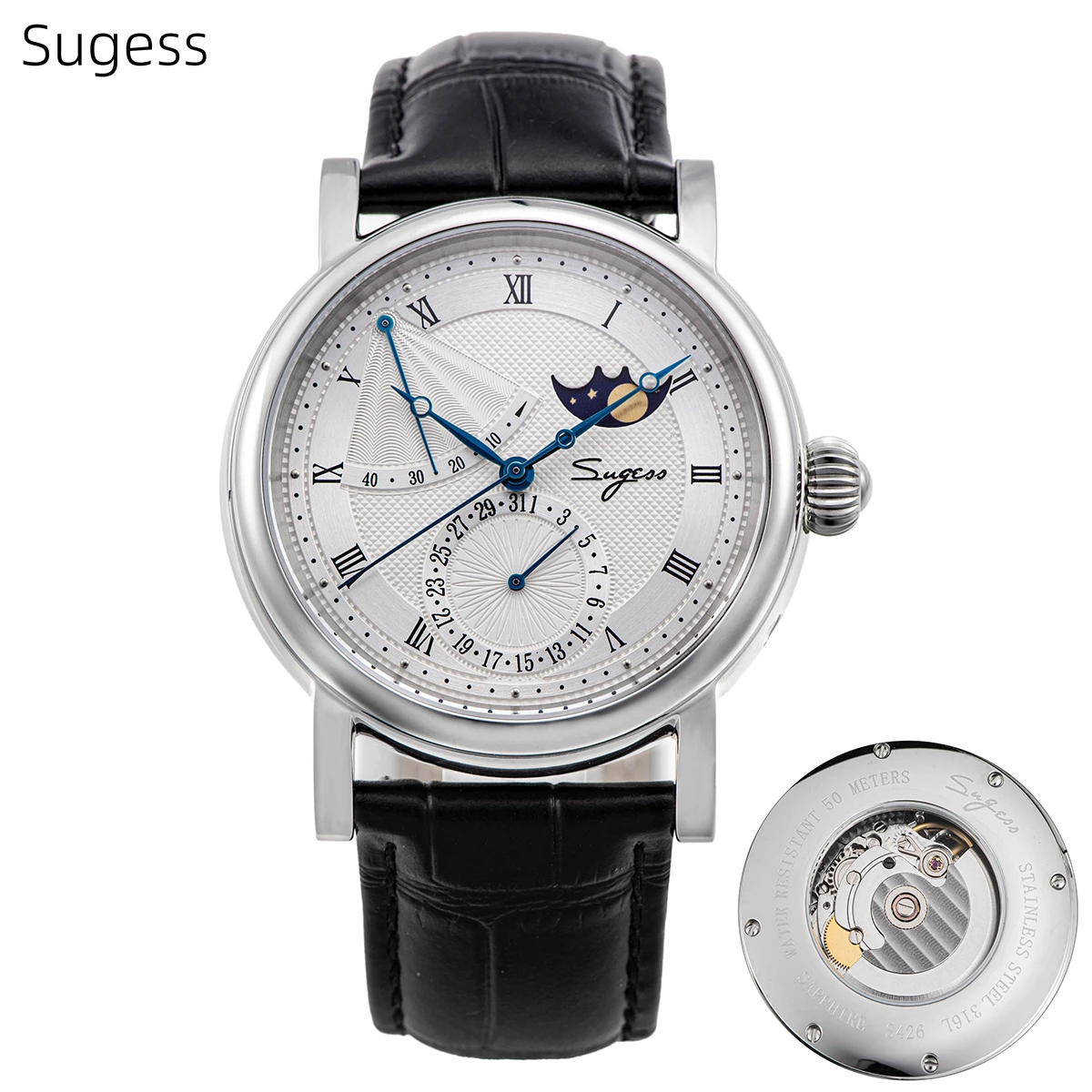 Moonphase Men's Watch Automatic Mechanical Watches for Seagull Movement ...