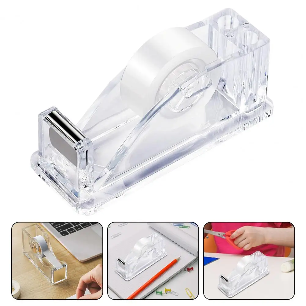 Acrylic Tape Dispenser with Pen Holder Transparent Compact Size ...