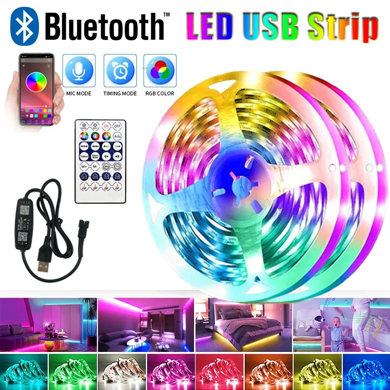 USB-LED-Strip-Lights-Bluetooth-Color-Changing-RGB-Light-with-Remote ...
