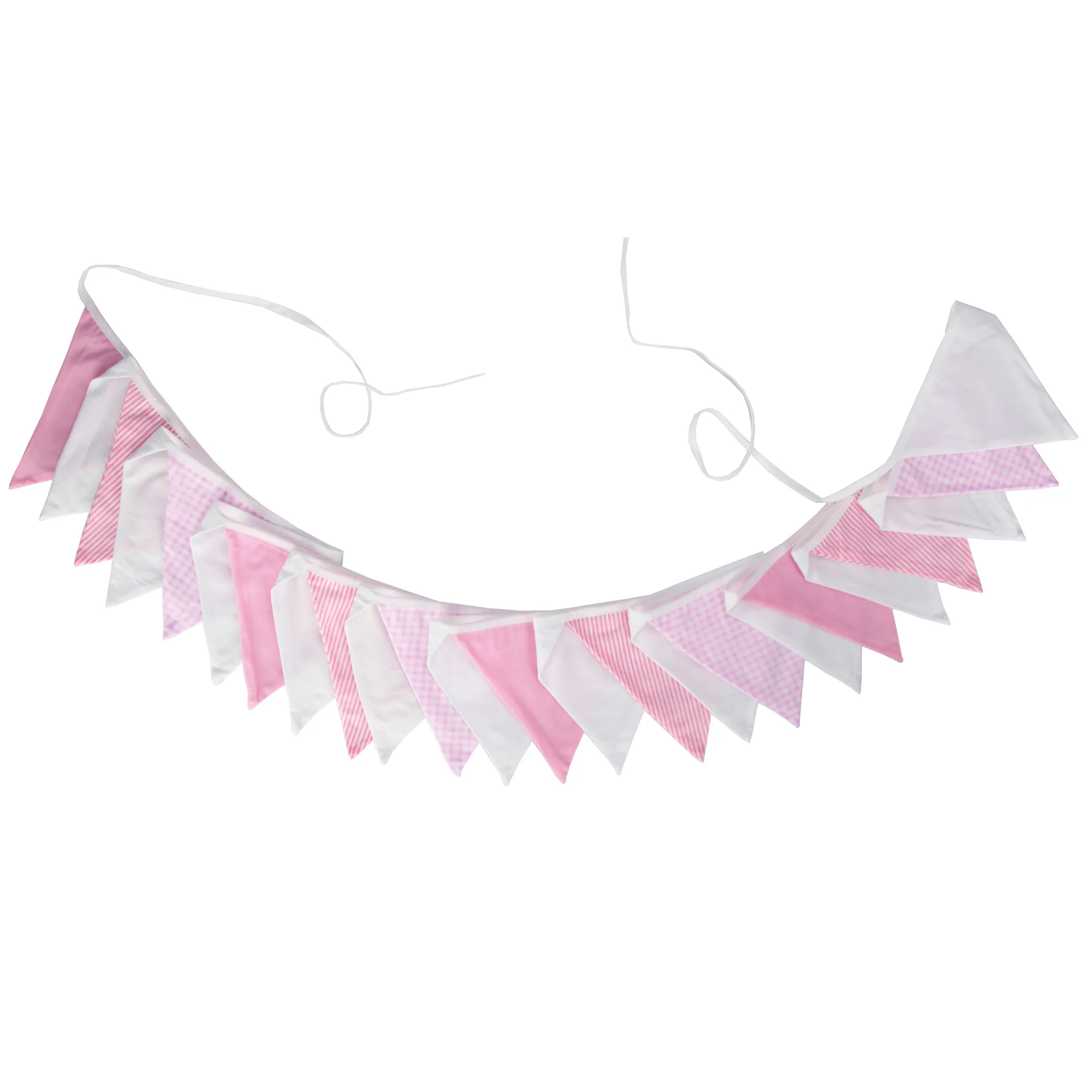 5.1M Pink Blue White Cotton Fabric Bunting 24 Pennant Flags Wedding ...