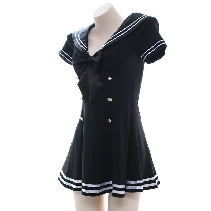 Student-Long-Sailor-Suit-Dress-Japanese-Women-s-Deep-V-Uniform-Bow-Maid ...