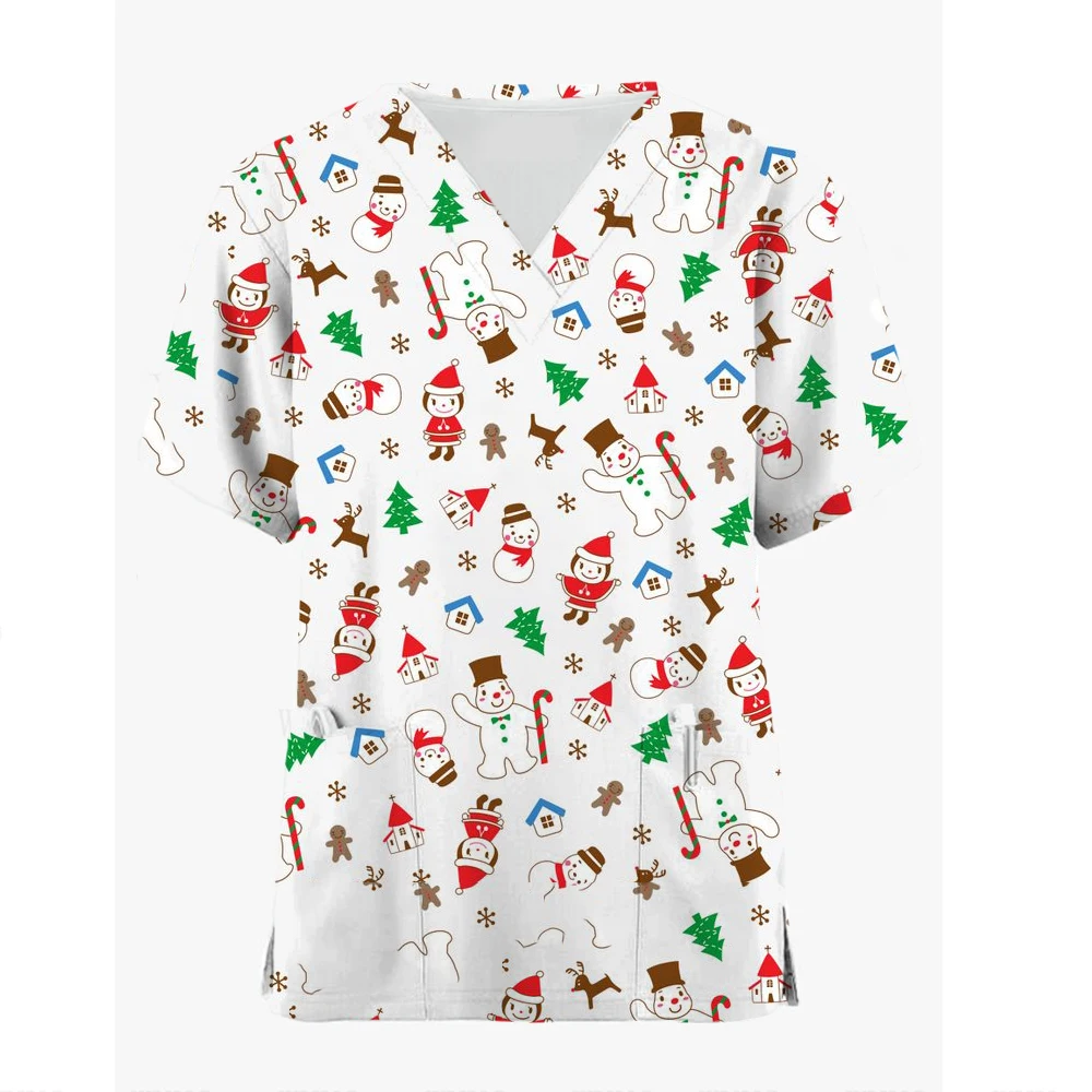 Christmas-Nurse-Scrubs-Tops-Women-Medical-Uniform-Santa-Claus-Print-V ...