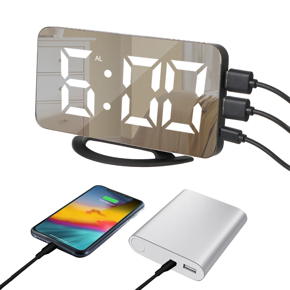 Digital-Desktop-Clock-Table-Wall-Clock-Dual-USB-Charge-Touch-Snooze ...