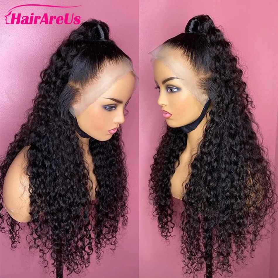 Pelucas de cabello humano rizado con encaje Frontal para mujer, postizo ...
