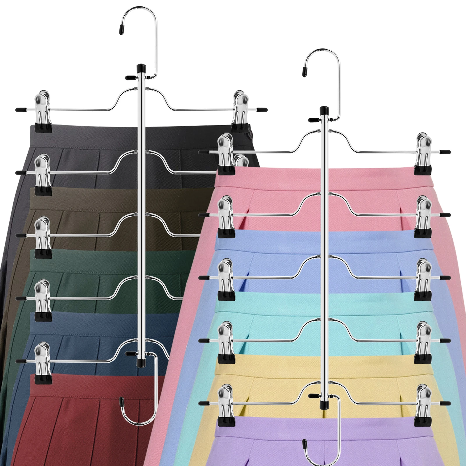 2Pcs-5-Tier-Pants-Hanger-Stainless-Steel-Skirts-Hanger-with-Adjustable ...