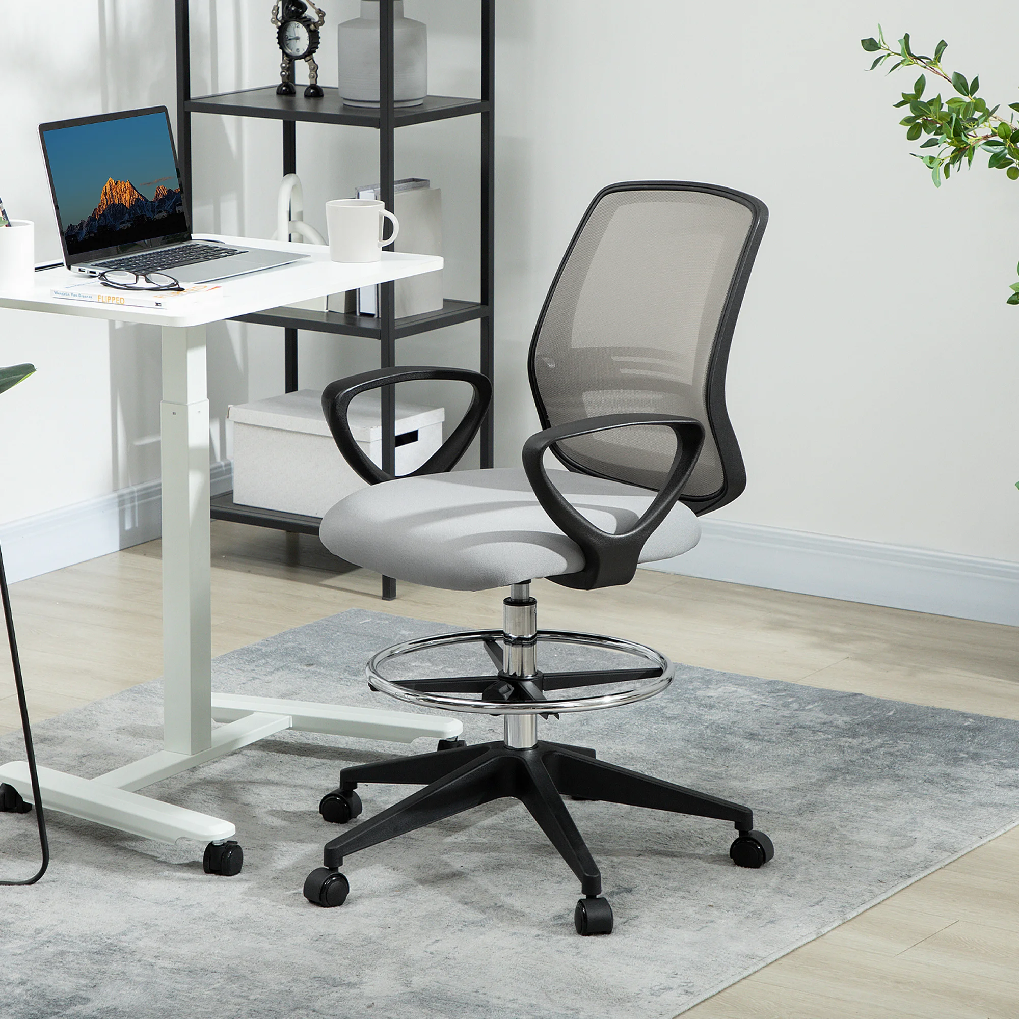 Vinsetto Draughtsman Chair Tall Office Chair with Adjustable Height ...