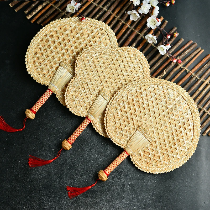 Handmade-Rattan-Straw-Fan-Decor-Craft-Fan-Natural-Environmentally-Woven ...
