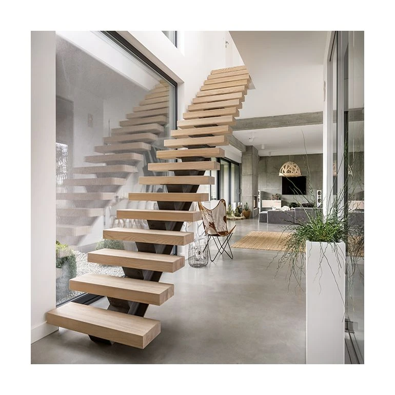 Floating Staircase Invisible Stringer Oak Wood Tread Stair - Ladders ...