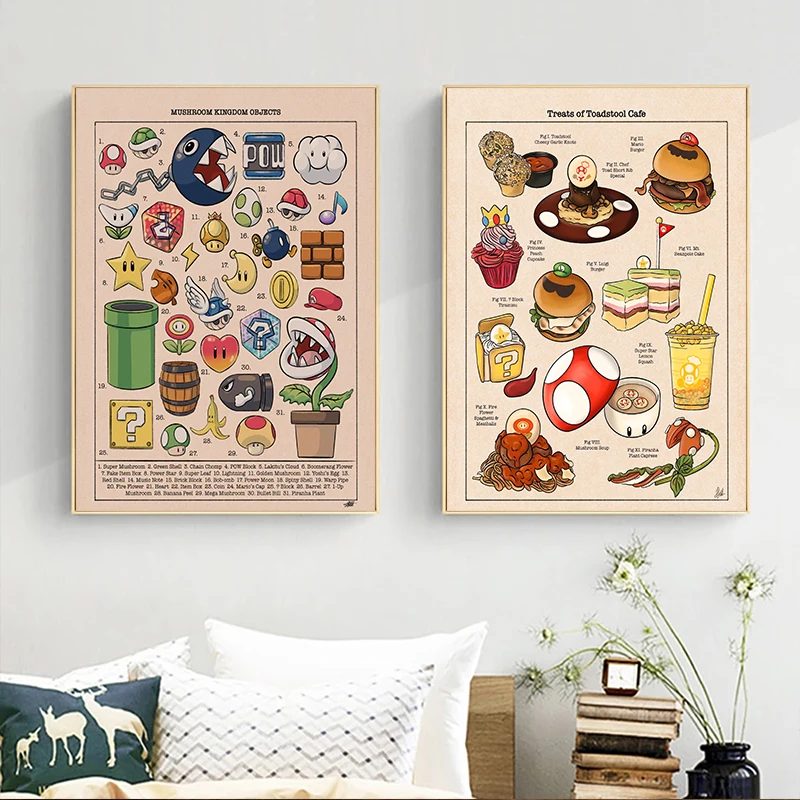 Vintage-videojuego-figura-de-dibujos-animados-Super-Marios-lindo-lienzo ...