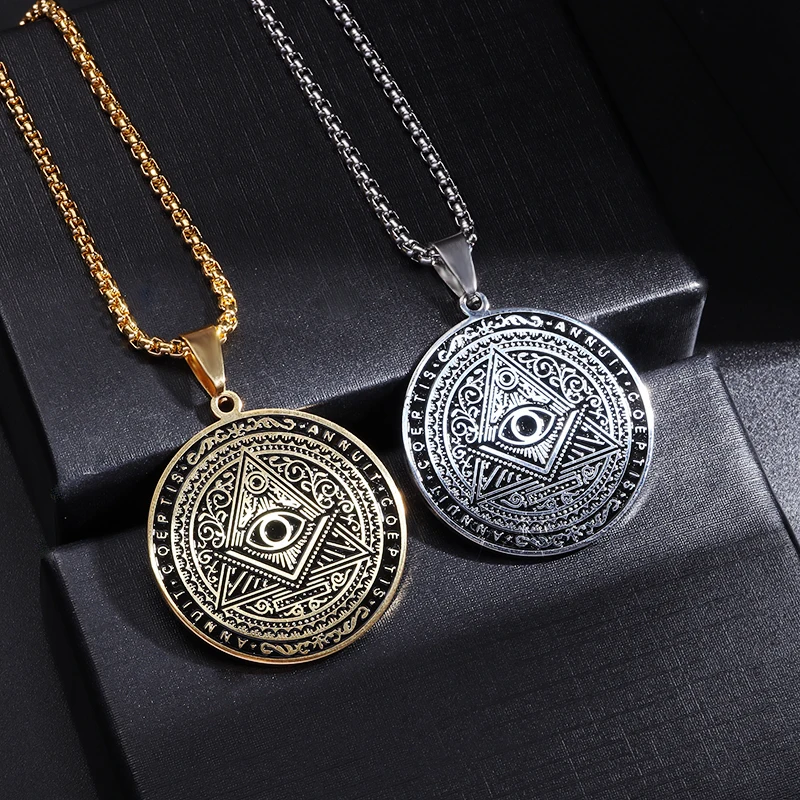 Vintage All Seeing Eye Rune Round Pendant Stainless Steel Necklace for ...