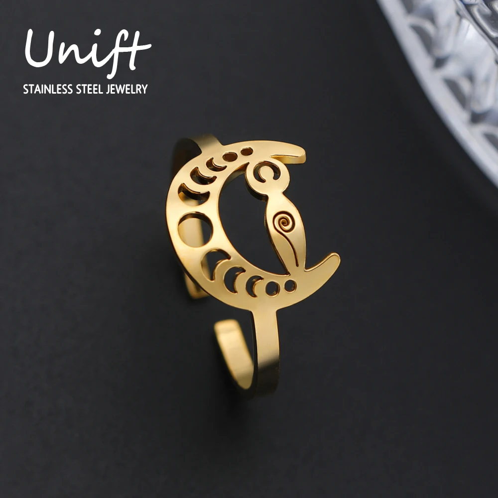Unift-Moon-Phase-Moon-Goddess-Rings-for-Women-Girl-Stainless-Steel-Mother-Earth-Feminine-Open ...