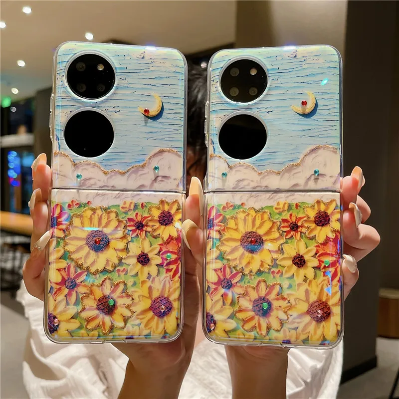 Blue-ray-Phone-Case-For-HuaWei-P50-Pocket-Oil-Painting-Sunflowers ...