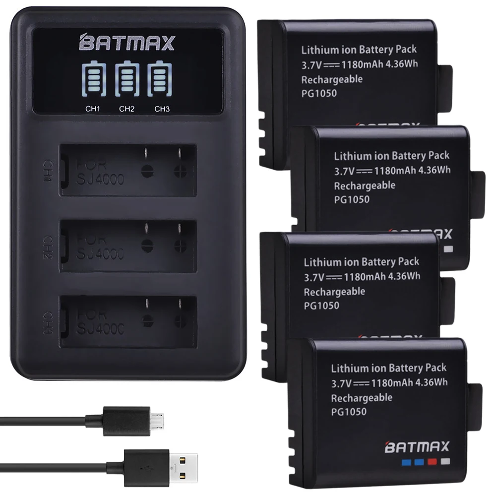 Batmax 1180mAh PG 1050 Battery for SJCAM sj4000 eken H9 GIT-LB101/AKASO/Campark/APEMAN/DBPOWER ...