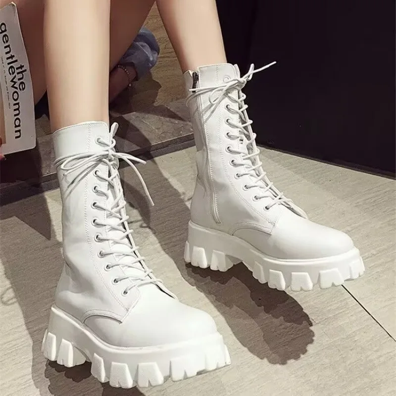Spring Autumn Women Ankle Boots High Heels Platform Shoes Femme White ...