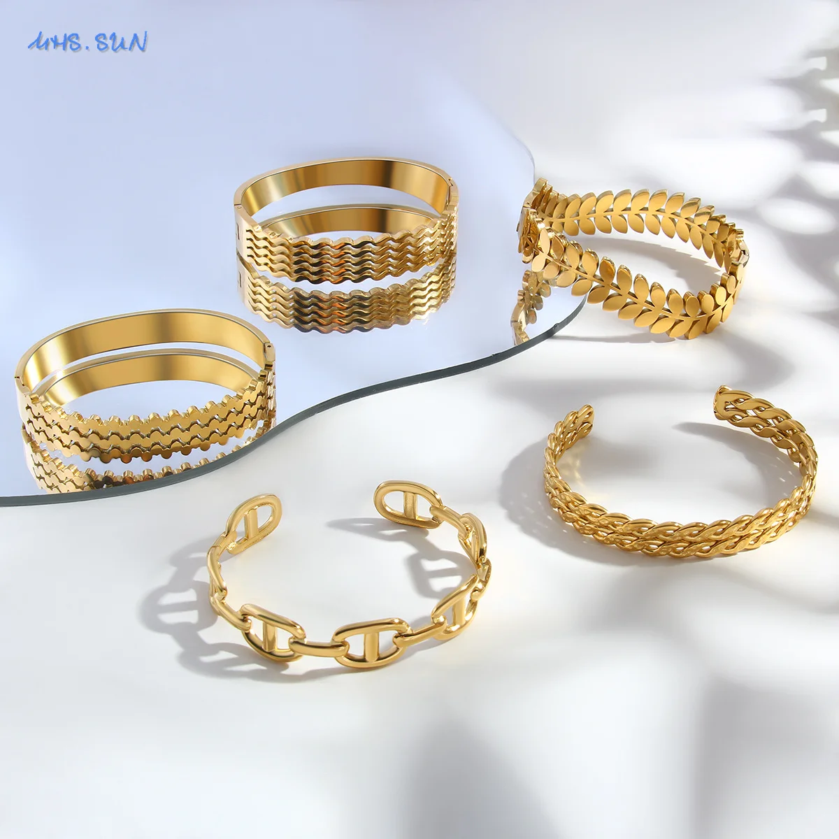 MHS-SUN-brazaletes-redondos-de-acero-inoxidable-chapados-en-oro-para ...