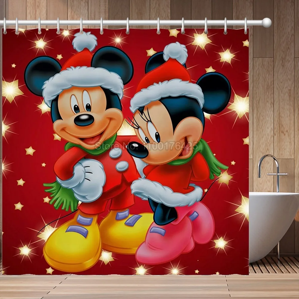 Christmas Disney Mickey Mouse Shower Curtains Waterproof Bathroom ...