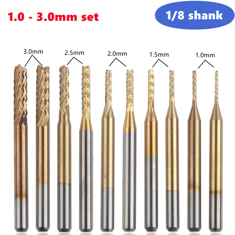 10pcsPCB1-0-3-0mm-tungsten-steel-TiN-coated-milling-cutter-3-175 ...