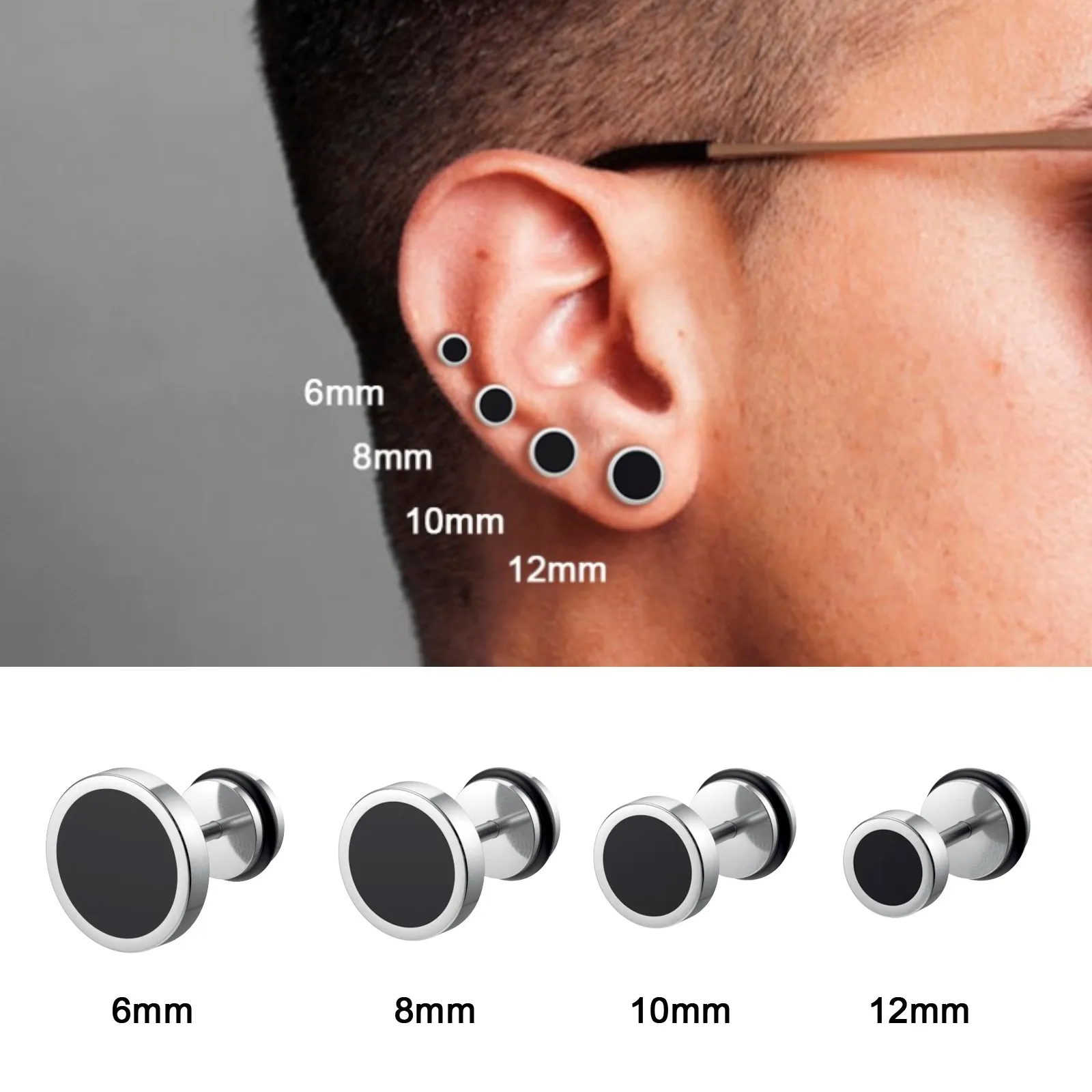 Men's Earings Titanium Steel Round Black Oil Drip Stud Earrings For Men ...