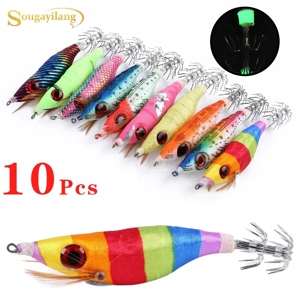 Sougayilang-10-Pcs-Luminous-Squid-Bait-Artificial-Simulation-Squid-Bait ...