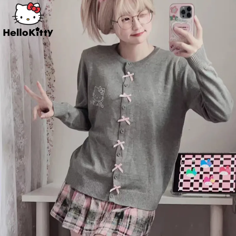 Hello-Kitty-Cardigan-Sweater-Pink-Bow-Women-Knitted-Tops-Sanrio-Diamond ...