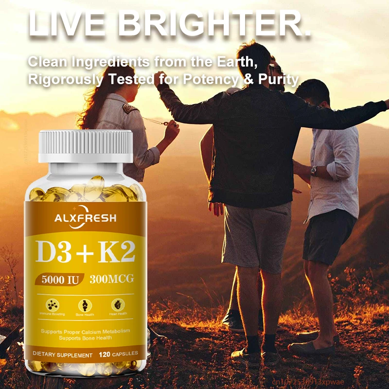 Vegan Vitamin D3+K2 Capsule Regulate Calcium Metabolism Prevent ...
