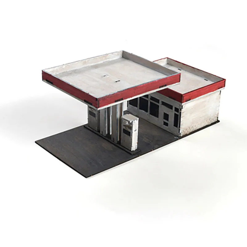 1-64-Scale-Mini-Gas-Station-Building-Scene-Model-Wooden-DIY-Ornaments ...