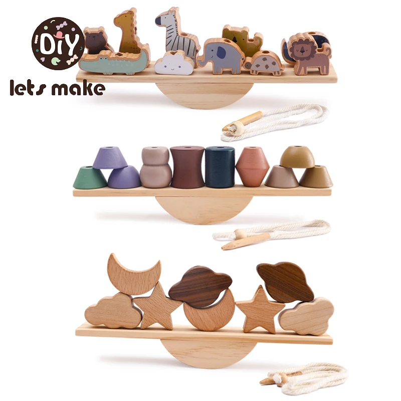 Baby Wooden Montessori Threading Toys Balance Seesaw Board Wooden ...