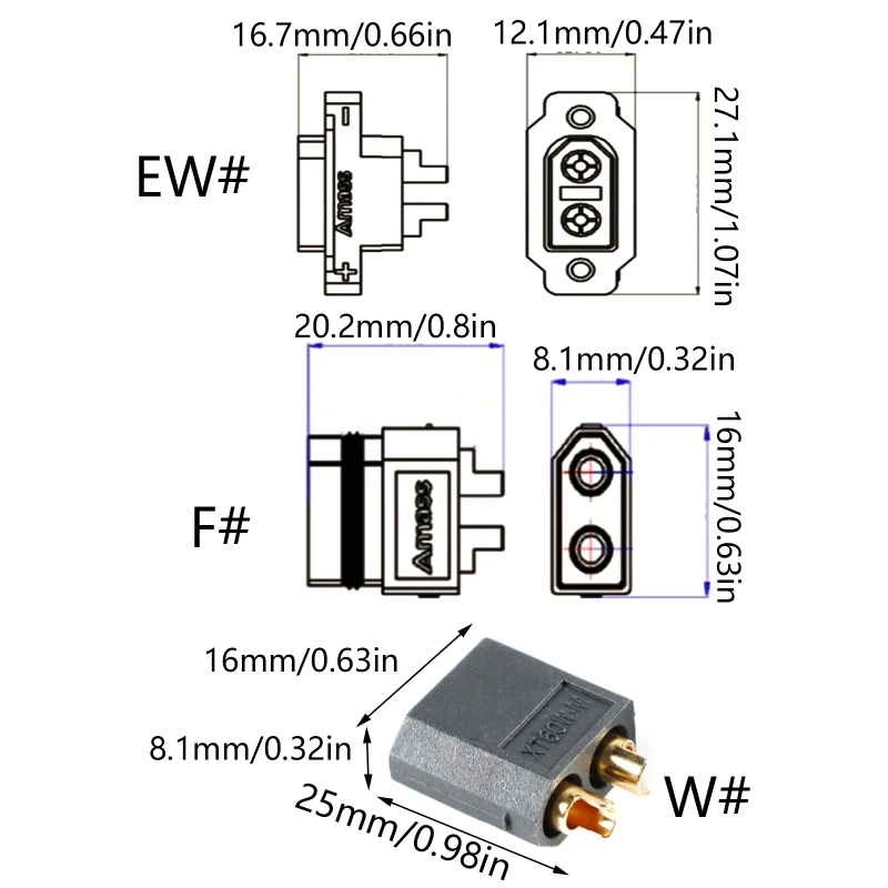 Xt60e-f Female Plug Xt60-m Xt60 Xt60h Male Bullet Connector Wire Cable ...