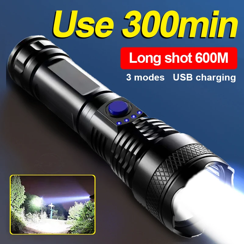 USB-300-Minute-Chargeable-Flashlight-Strong-Light-3-Modes-Hand-Lamp ...