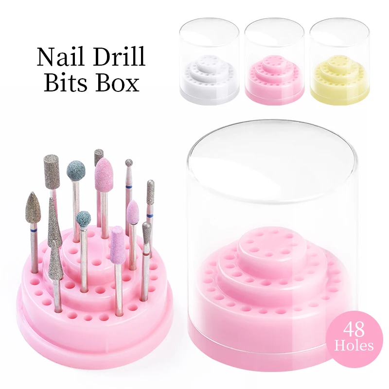 10/20/30/48Holes Acrylic Nail Drill Bits Holder Manicure Milling Empty Storage Box Stand Cutter ...