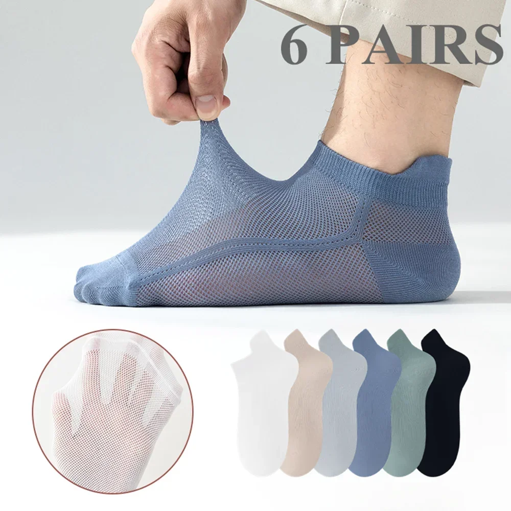 6 Pairs Summer Socks Men Thin Mesh Ankle No-show Socks High Quality ...