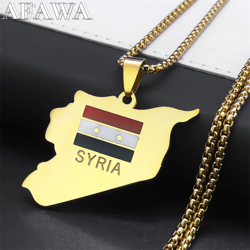 Syria-Map-Flag-Necklace-Women-Men-Stainless-Steel-Gold-Color-Southwest ...