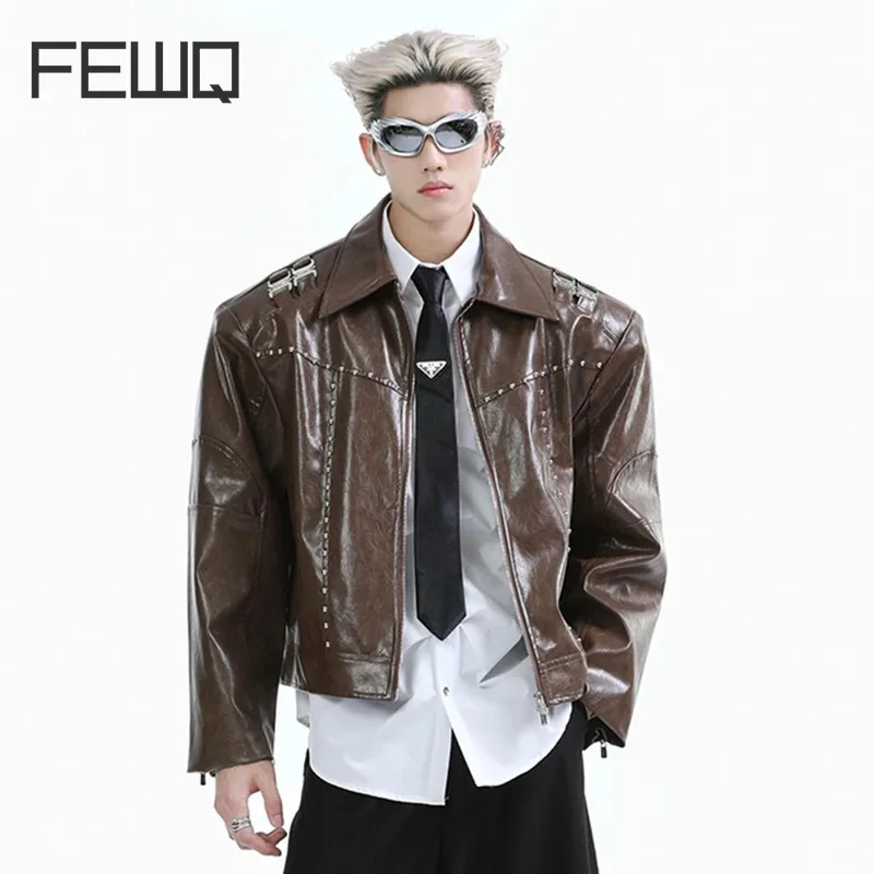 FEWQ-Niche-Short-Metal-Bead-Design-Male-Jacket-Stylish-Lapel-Motorcycle ...