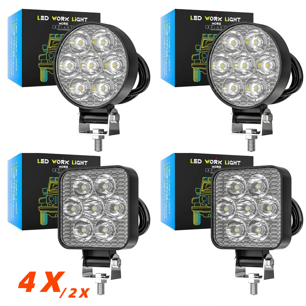 4-2PC-12-24V-7LED-Mini-Square-LED-Work-Light-Off-Road-Auxiliary ...