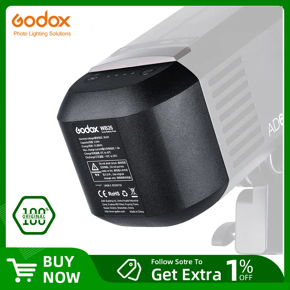 Godox WB26 AD600Pro Accessories Pack 28.8V 2.6Ah Lithium Battery for ...