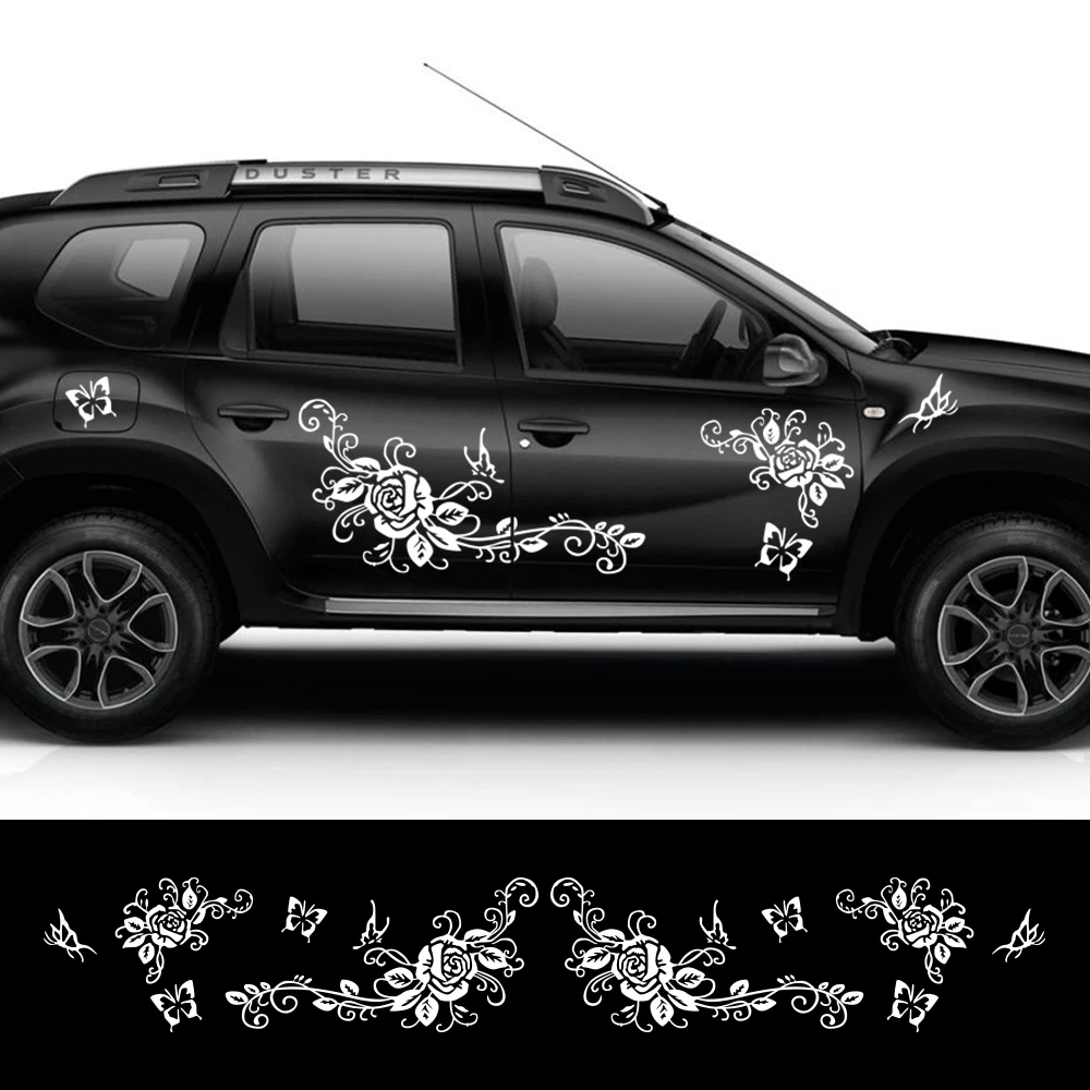 Universal Car Door Side Trim Stickers Graphics Butterfly Flower Vine ...