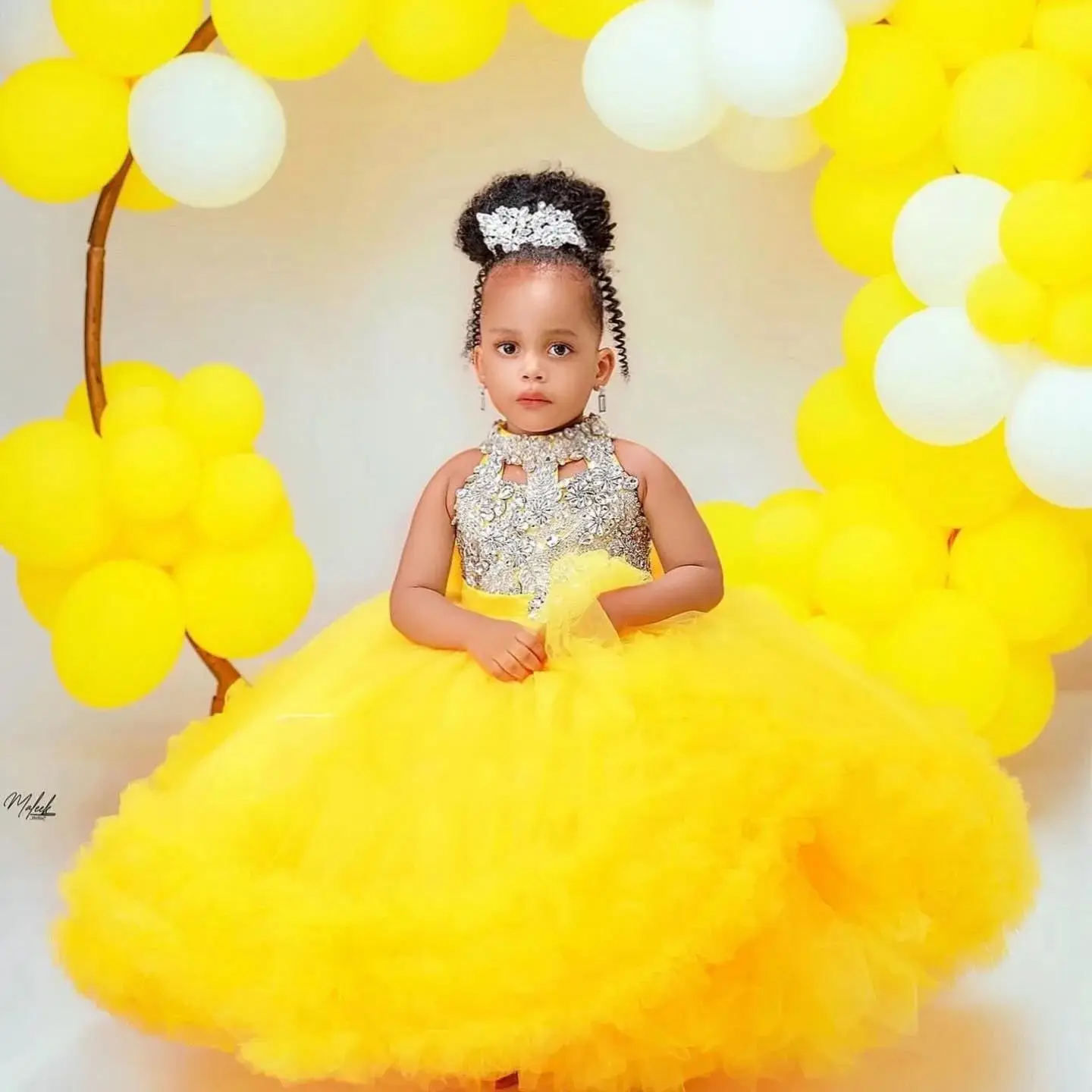 Yellow-Kids-Birthday-Dresses-High-Neck-Beading-Flower-Girl-Dresses-for ...