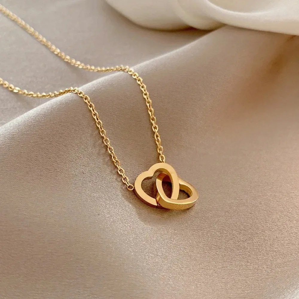 New-Classic-Double-Love-Heart-Splice-Pendant-Couple-Necklace-for-Women ...