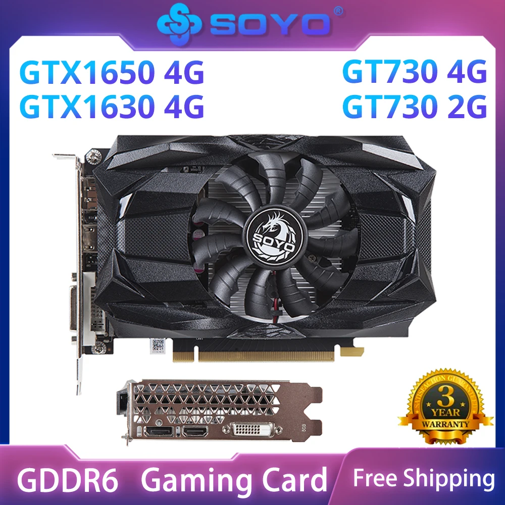 SOYO-새로운 Nvidia GPU GTX1650 1630 GT1030 730 4G/2G 그래픽 카드, GDDR5 메모리 게임용 ...